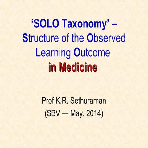 SOLO Taxonomy applied to Medicine | PPT