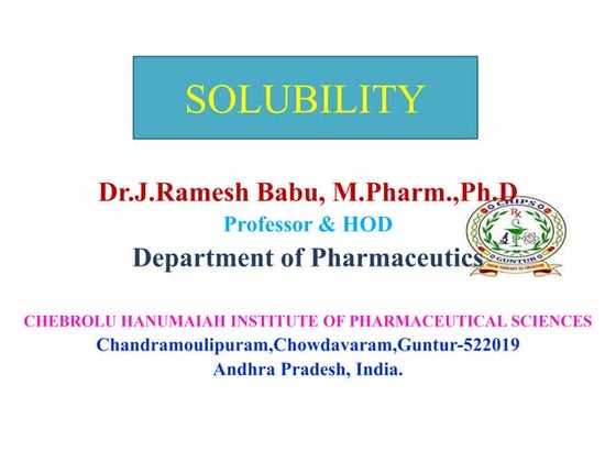 Physical pharmacy i third semester (unit-i) solubility of drug | PPTX | Chemistry | Science