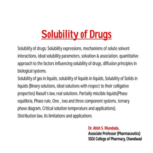 Solubility of drugs by Dr. Atish Mundada | PDF