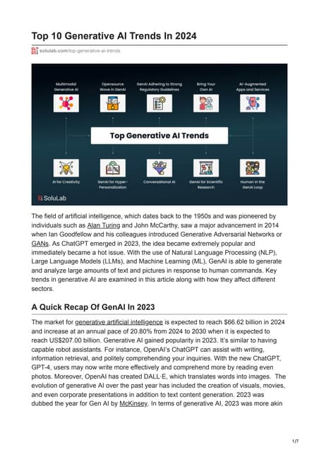 Top 10 Generative Ai Trends In 2024 Solulab Pdf