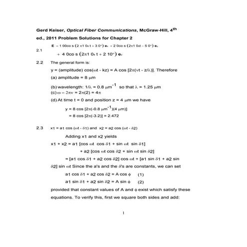 Question answers Optical Fiber Communications 4th Edition by Keiser | PDF