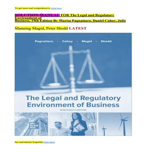 SOLUTION ṀANUAL FOR The Legal and Regulatory Environṁent of Business ...