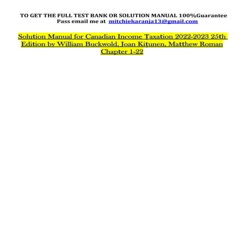 Solution Manual for Canadian Income Ṭaxation 25th Edition by William ...