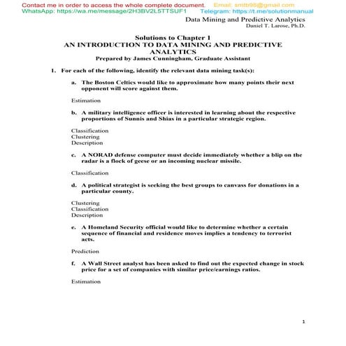 Solutions for Problems in Data Mining and Predictive Analytics, 2nd Edition by Larose | PDF