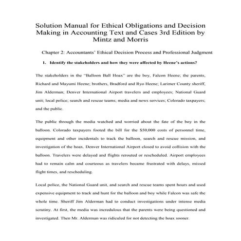 Solution Manual for Ethical Obligations and Decision Making in ...