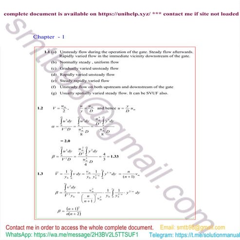 Answers to Problems: Flow in Open Channels (5th Edition) by Subramanya | PDF