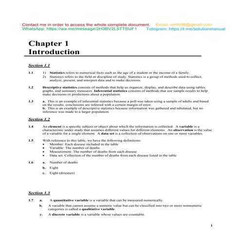 Solutions for Exercises: Introductory Statistics 9th Edition by Prem Mann | PDF