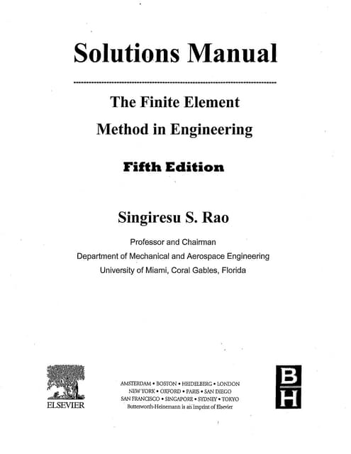 Solution Manual For The Finite Element Method In Engineering Fifth