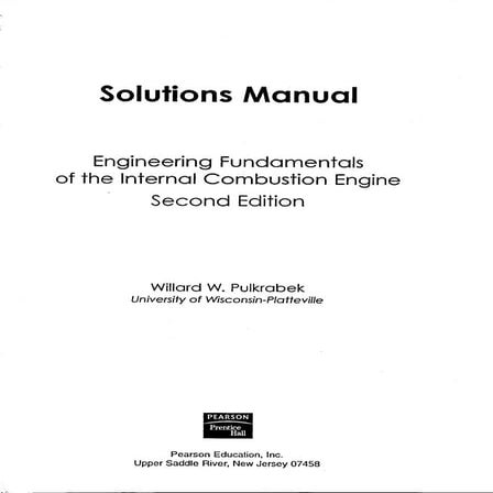 Solution manual internal combstion engine by willard w. pulkrabek | PDF
