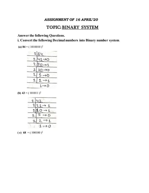 Solved Questions Of Binary System Docx