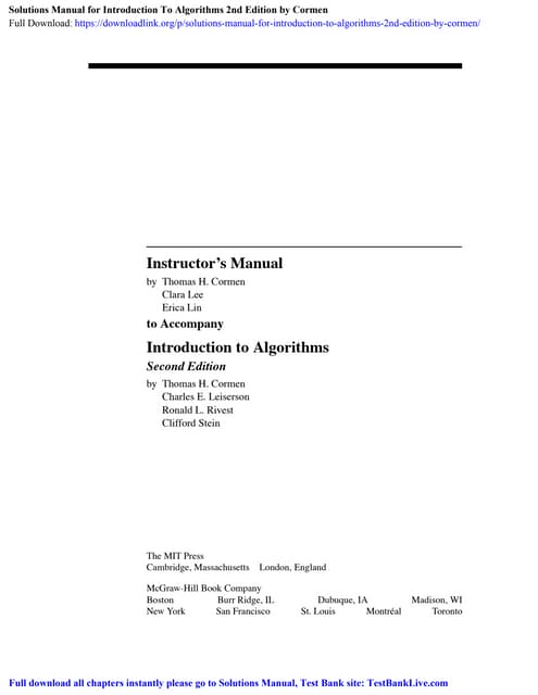 Solutions Manual For Introduction To Algorithms 2nd Edition By Cormen