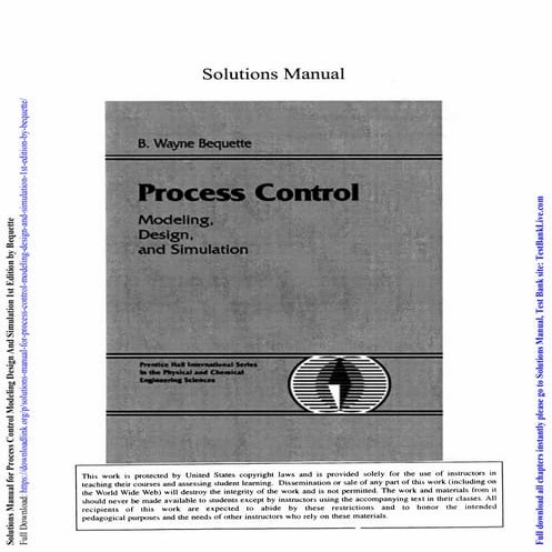 Solutions Manual for Process Control Modeling Design And Simulation 1st Edition by Bequette | PDF