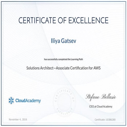 Iliya Gatsev Solutions Architect—associate Certification For Aws