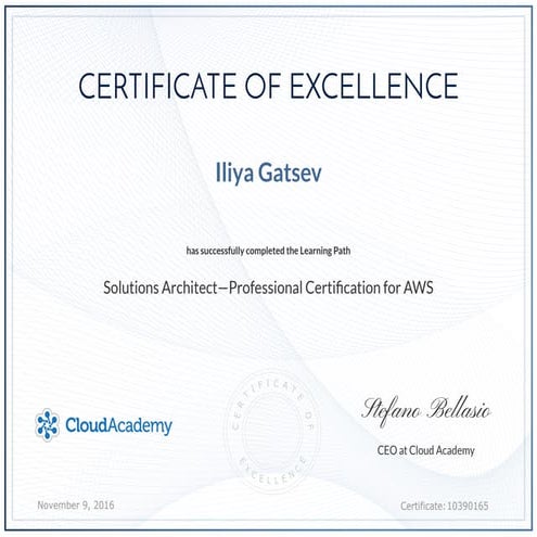 Iliya Gatsev Solutions Architect—professional Certification For Aws