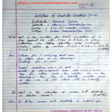 [Solutions] computer graphics question paper 2018 tutorialsduniya.com