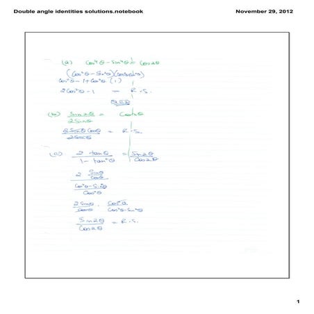 Double angle identities 29th november 2012 | PDF