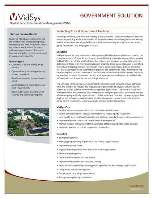Vidsys Physical Security Information Management (PSIM) solution | PDF