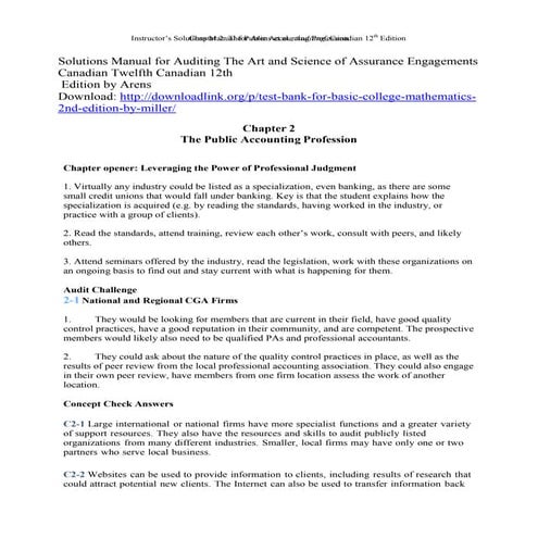 Solutions Manual for Auditing The Art and Science of Assurance ...