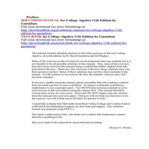Solutions manual for college algebra 11th edition by gustafson | PDF