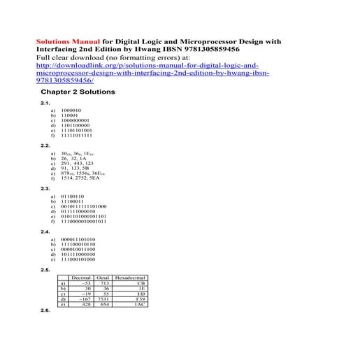 Solutions manual for digital logic and microprocessor design with interfacing 2nd edition by ...