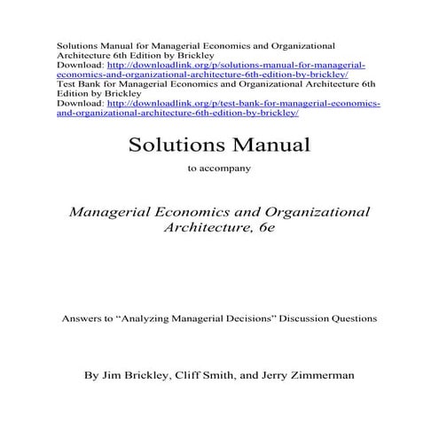 Solutions Manual for Managerial Economics and Organizational ...