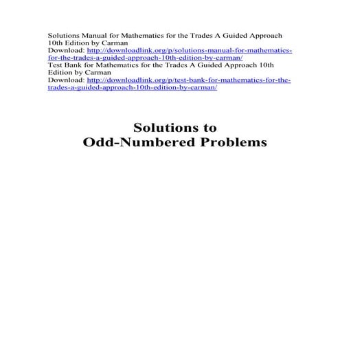 Solutions Manual for Mathematics for the Trades A Guided Approach 10th ...