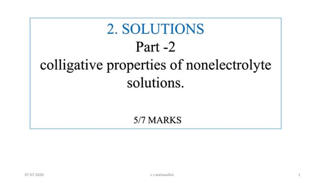 Solutions | Boiling point elevation | Chemistry Class 12 | By. Mrs. Shubhada Walawalkar | PDF