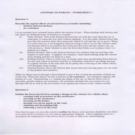 Solutions to forces worksheet 1 | PDF