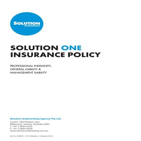 Solution One Underwriting Professional Indemnity, General Liability and ...