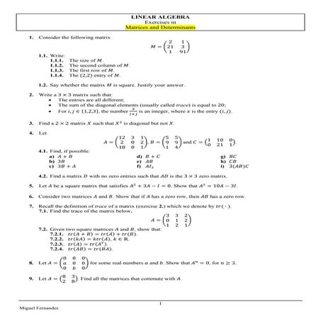 Exercises in Linear Algebra - Matrices and determinants | PDF