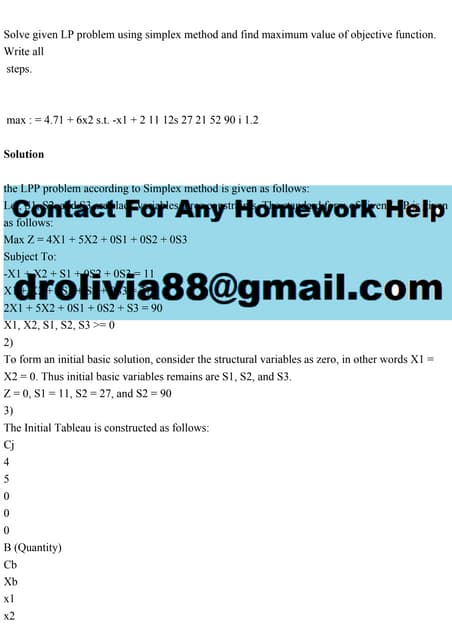 Solve Given Lp Problem Using Simplex Method And Find Maximum Value O
