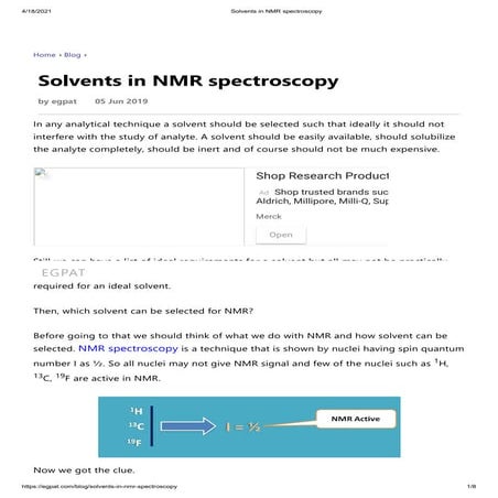 Solvents in nmr spectroscopy | PDF