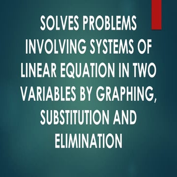 Solves Problems Involving Systems Of Linear Equation In Two Variables By Graphing Substitution