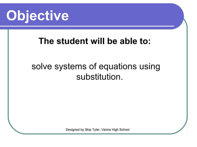 Solving Systems by Substitution | PPT