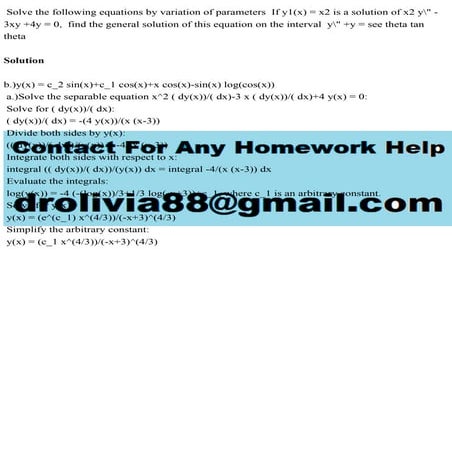 Solve the following equations by variation of parameters If y1(x) = .pdf