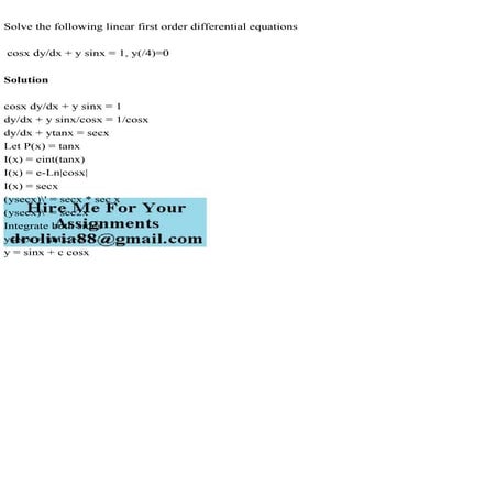 Solve The Following Linear First Order Differential Equations Co Pdf