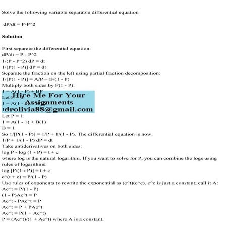 Solve The Following Variable Separable Differential Equation Dp Pdf