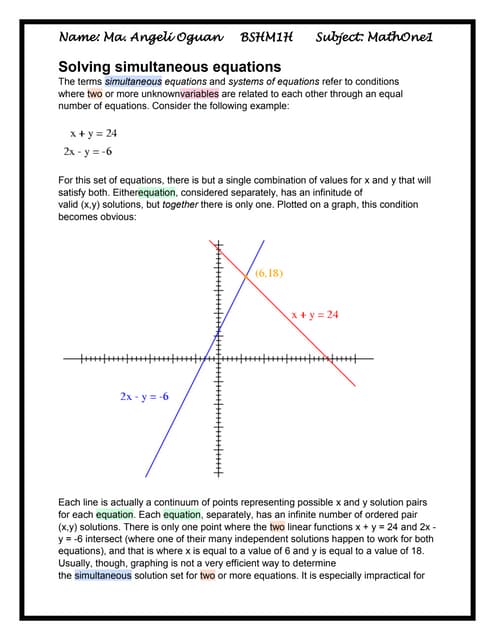 Lecture 5 (solving simultaneous equations) | PPTX