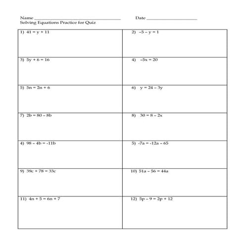 Solving equations Practice worksheet | DOC | Homework and Study | Education