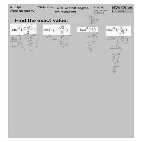 Solving first degree trig equations | PDF