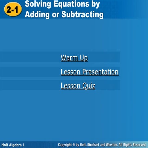Solving one step equations | PPT