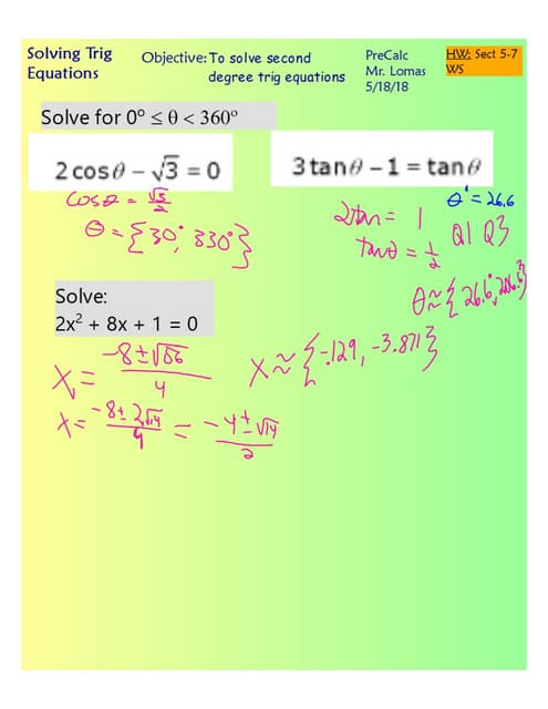 Solving first degree trig equations | PDF