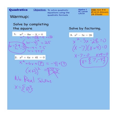 Solving using quadratic formula and discriminant | PDF