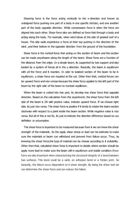 LAB REPORT SHEAR FORCE IN A BEAM | PDF