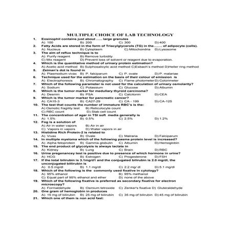 MCQ for Lab Technician | PDF