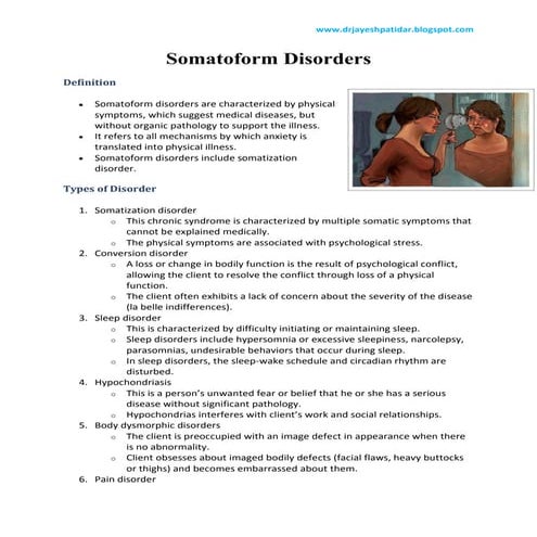Somatoform disorders | PDF