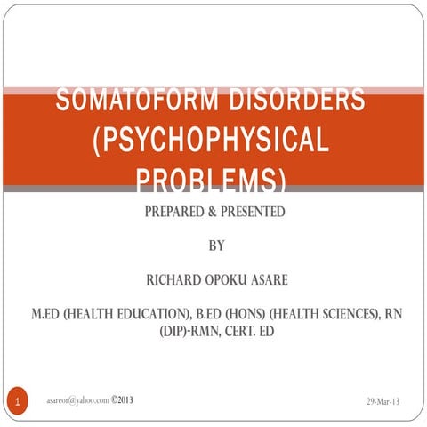 Somatoform disorders (psychophysical problems) | PPT