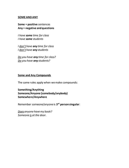 Some, any, no and compounds | PPT