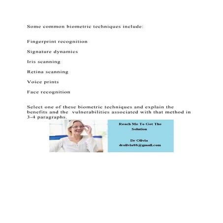 Some common biometric techniques includeFingerprint recogniti.docx