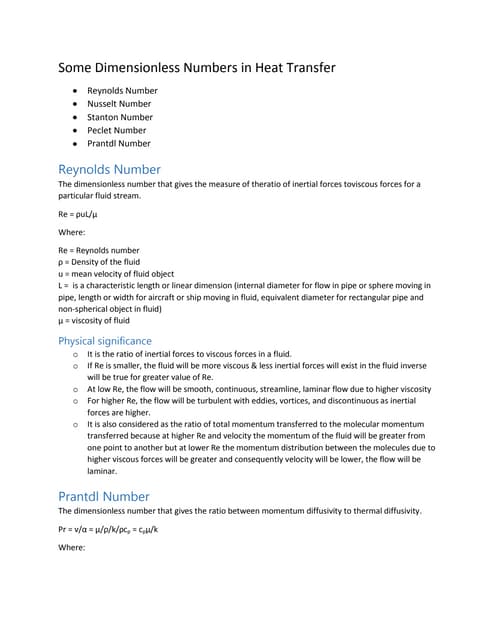 Dimensionless number in chemical engineering | PDF